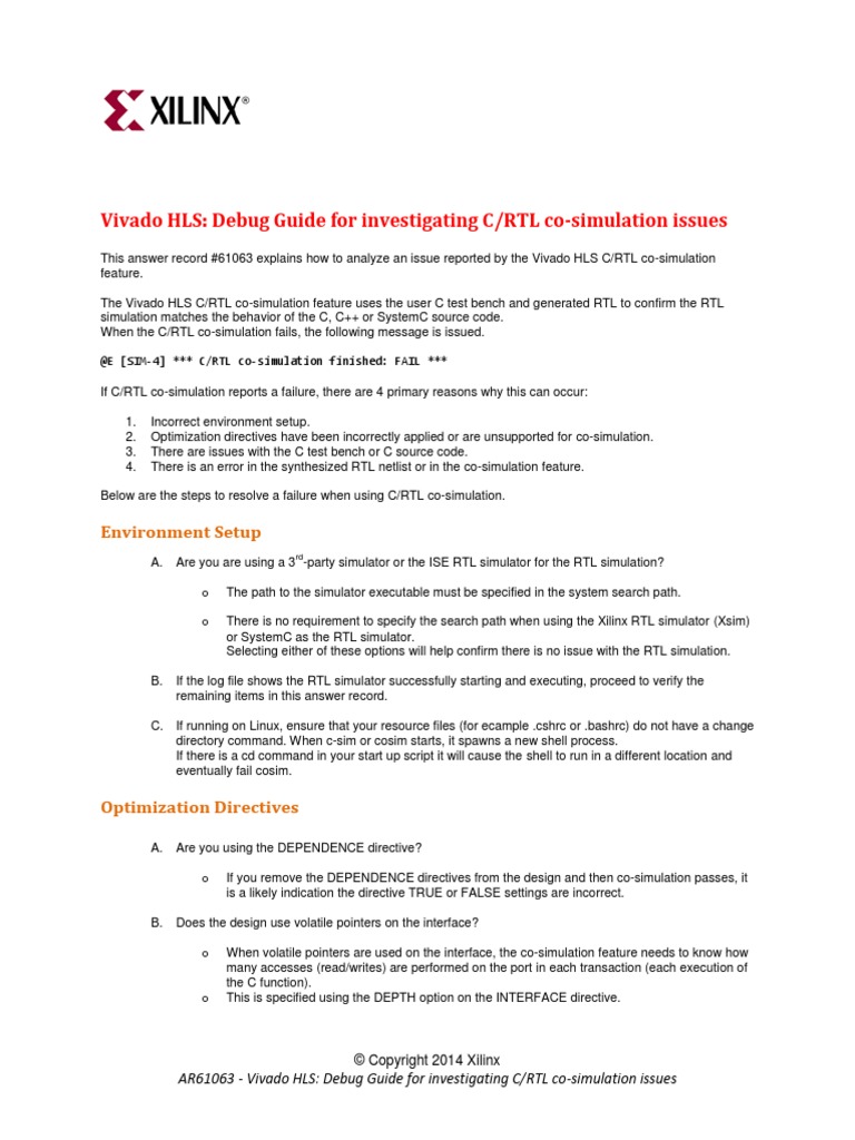Vivado HLS: Debug Guide For Investigating C/RTL Co-Simulation Issues | Download Free PDF ...