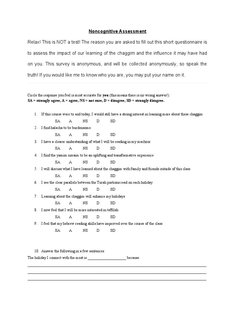 Noncognitive Assessment | PDF | Behavior Modification | Psychological ...