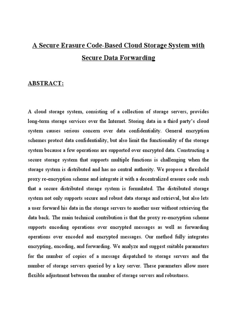 A Secure Erasure Code-Based Cloud Storage System With Secure Data Forwarding | PDF | Encryption ...