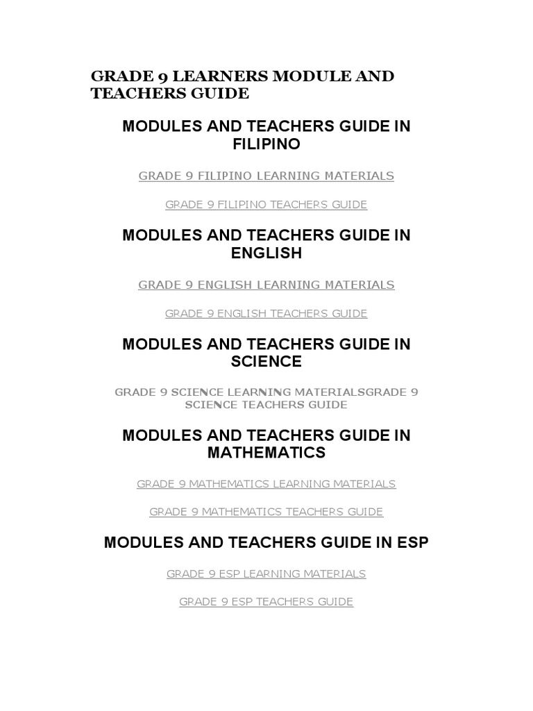 Grade 9 Learners Module and Teachers Guide Modules and Teachers Guide ...