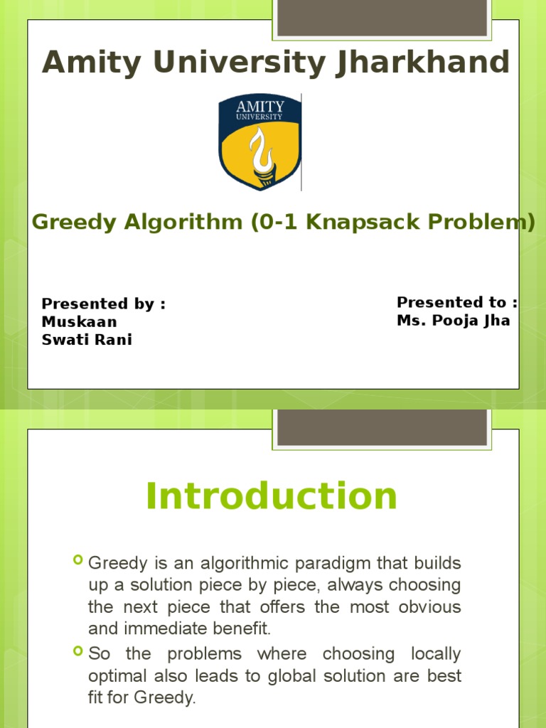 0-1 Knapsack Problem (Greedy Algorithm) | PDF | Technology & Engineering