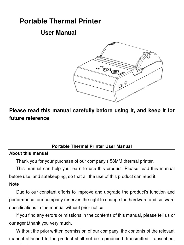 Portable Thermal Printer User Manual | PDF | Bluetooth | Usb