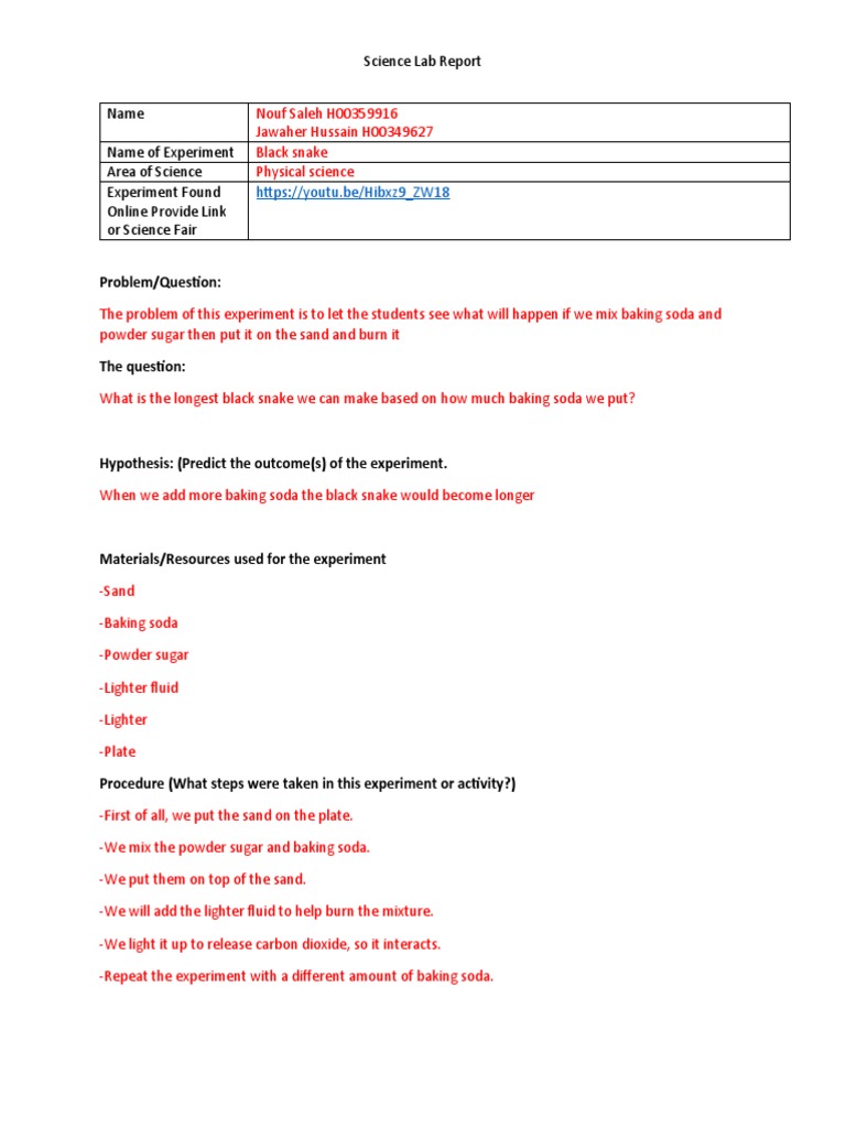 Problem/Question:: Science Lab Report | PDF