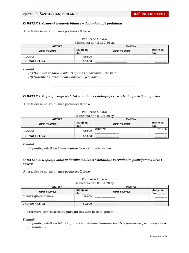 VJEZBE 2. Sastavljanje Bilance | PDF