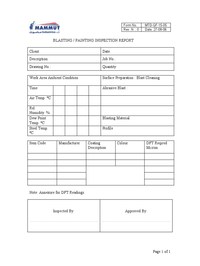 Blasting - Painting Inspection Report MTD-QF-15-05 | PDF