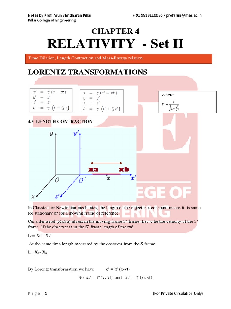 Relativity - Set Ii: Lorentz Transformations | PDF | Special Relativity ...