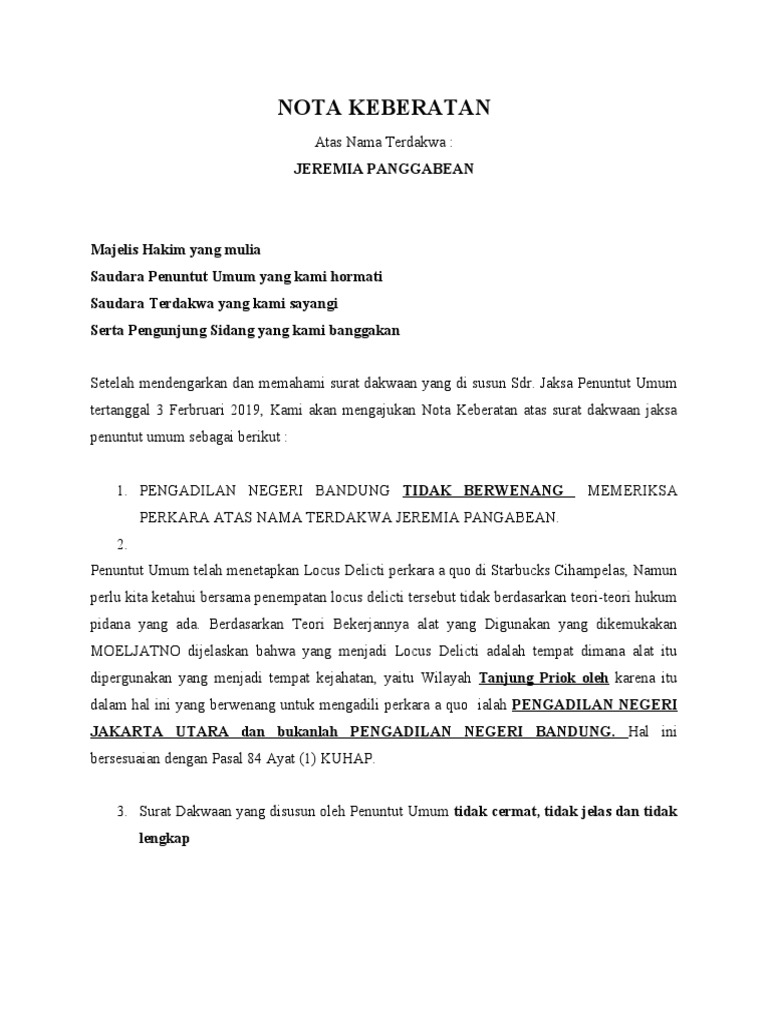 Nota Keberatan Fix | PDF | Hukum