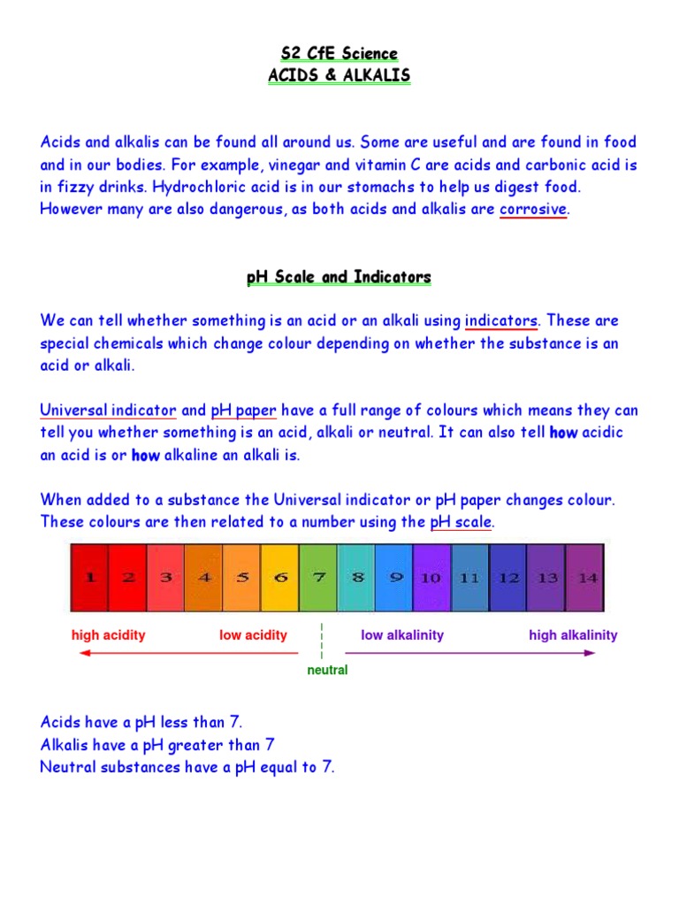 S2 Cfe Science Acids & Alkalis: High Acidity Low Acidity | PDF | Ph | Acid