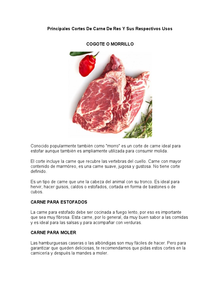 Principales Cortes de Carne de Res Y Sus Respectivos Usos | PDF ...