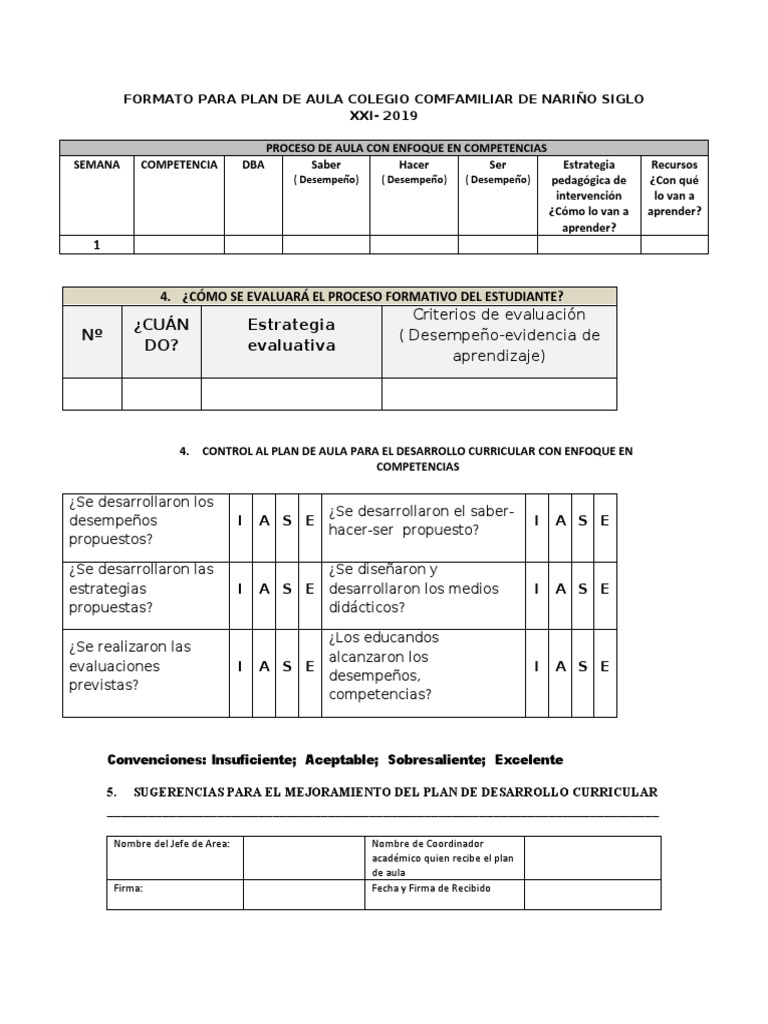 Formato para Plan de Aula Colegio Comfamiliar de Nariño Siglo Xxi-1 ...