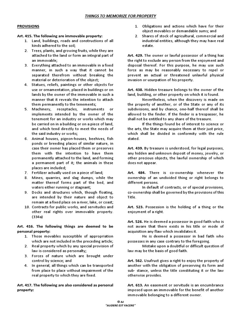 Things To Memorize For Property: "Audere Est Facere" | PDF | Easement ...
