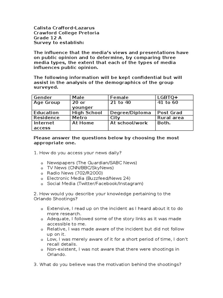 Life Orientation Questionnaire | PDF | News | Mass Media