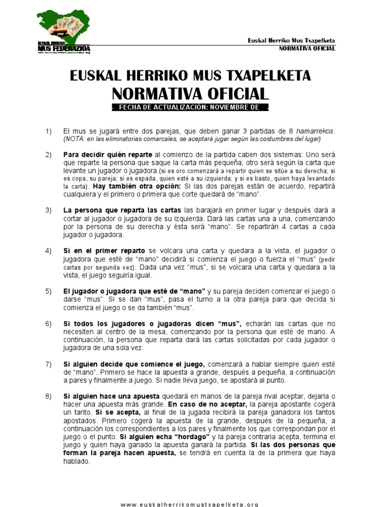 Reglamento de La Euskal Herriko Mus Federazioa | PDF | Juegos y lotería ...