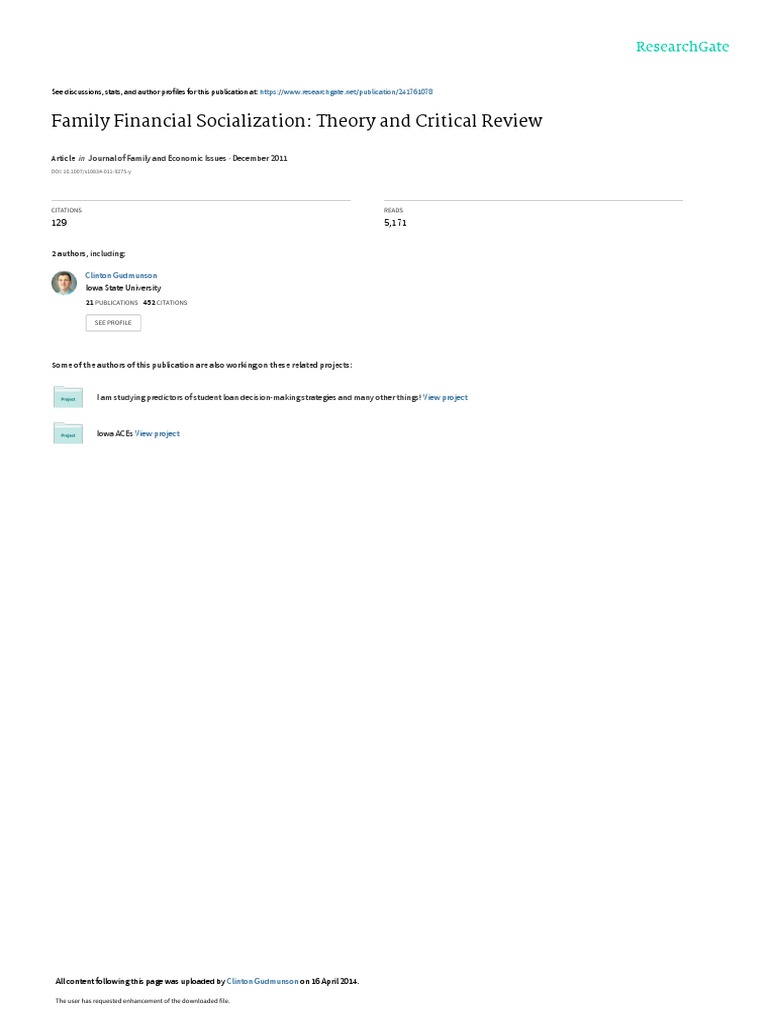 Family Financial Socialization: Theory and Critical Review | PDF ...