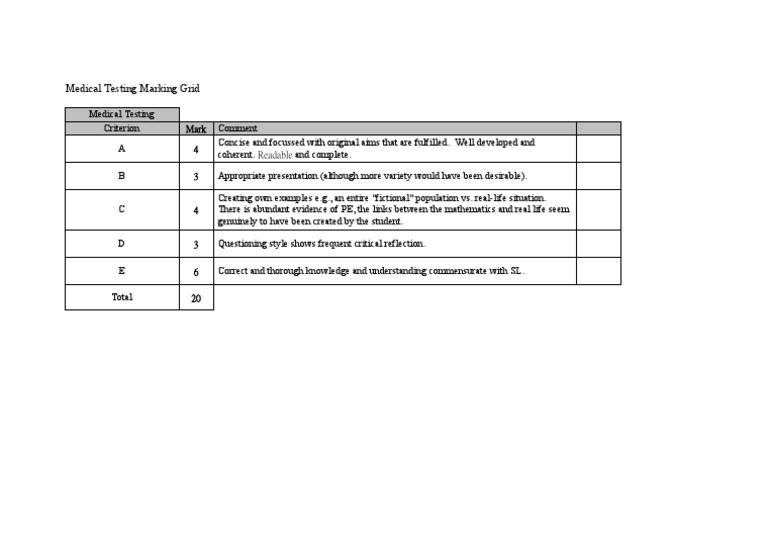 Medical Testing Marking Grid | PDF