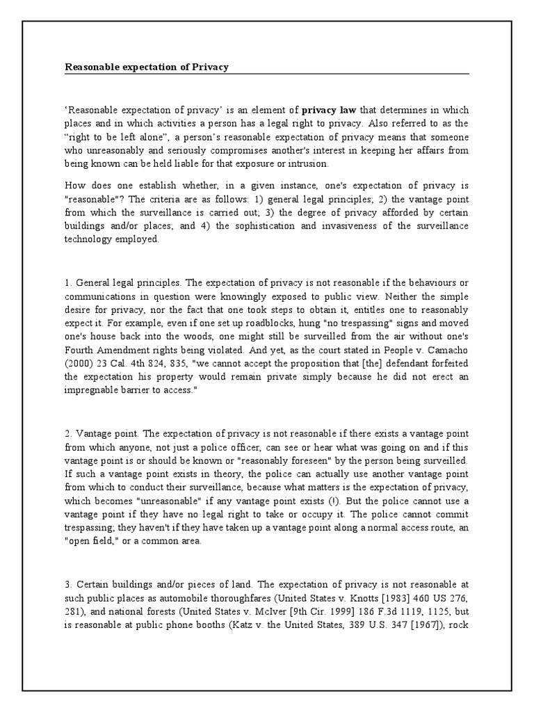 Reasonable Expectation of Privacy | PDF | Expectation Of Privacy | Privacy