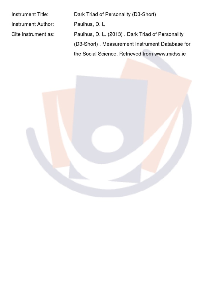 d3 Dark Triad Test PDF | PDF | Dark Triad | Behavioural Sciences
