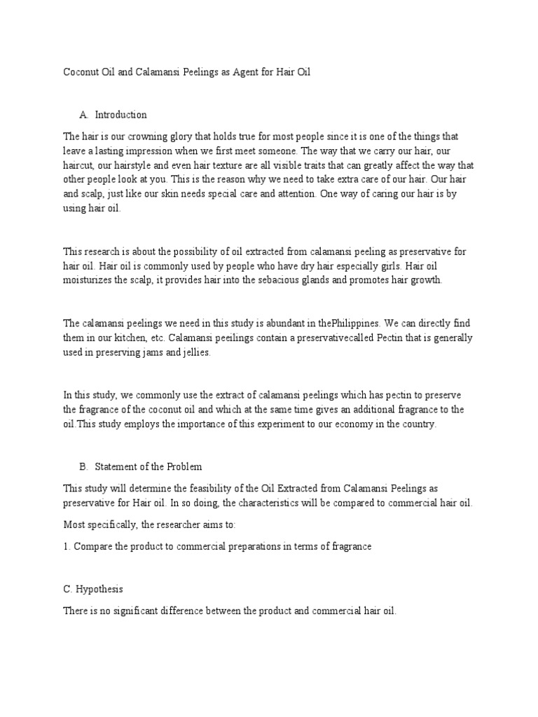 Coconut Oil and Calamansi Peelings As Agent For Hair Oil | PDF ...