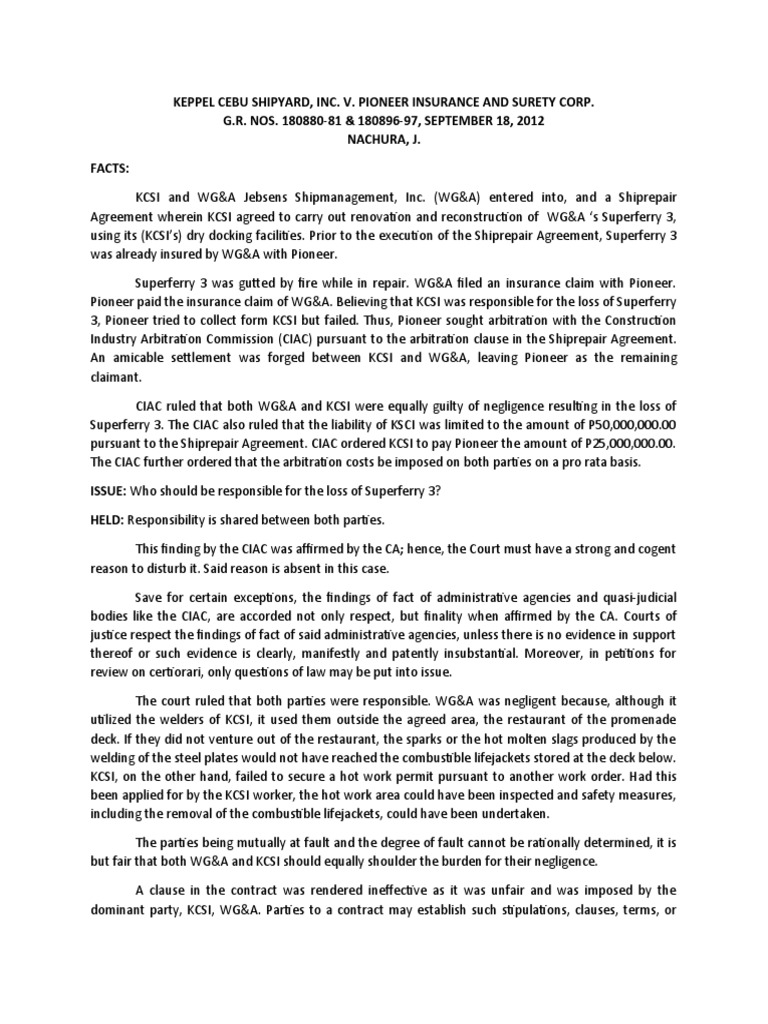 KEPPEL CEBU SHIPYARD v. PIONEER | PDF | Arbitration | Insurance