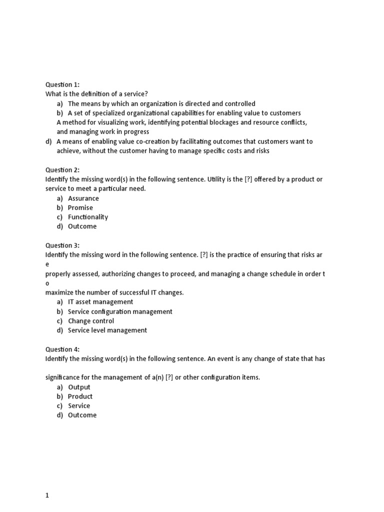ITIL 4 Foundation (Practice Exam 1) | Download Free PDF | Itil | Business