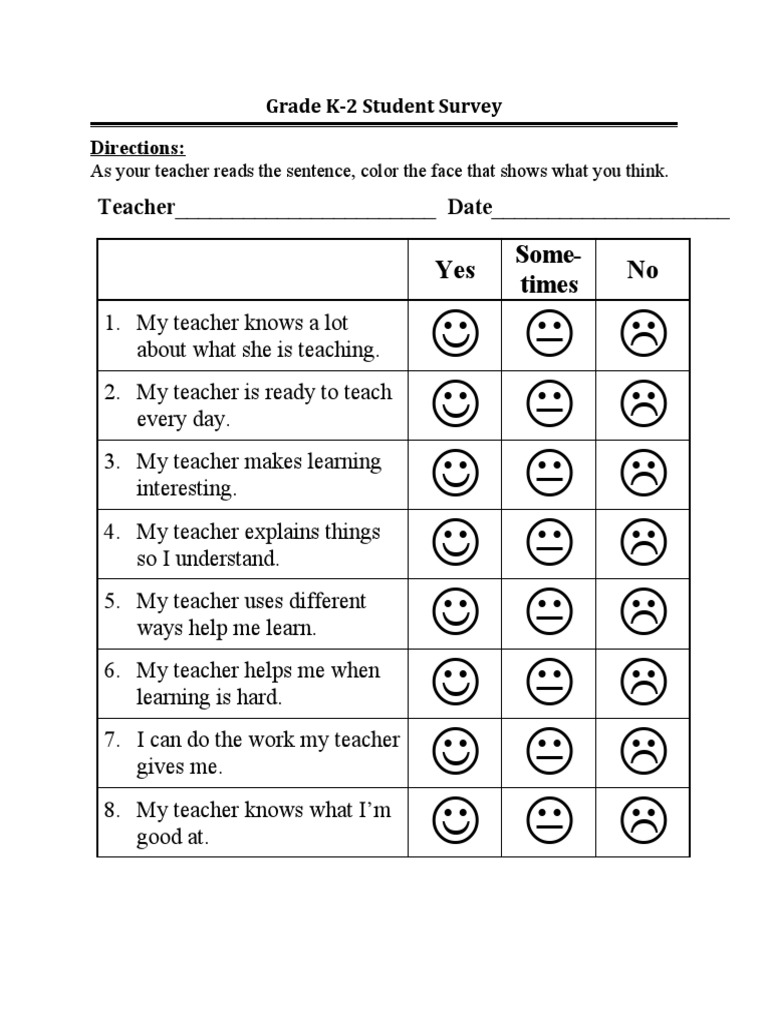 K-2 Student Feedback Survey | PDF