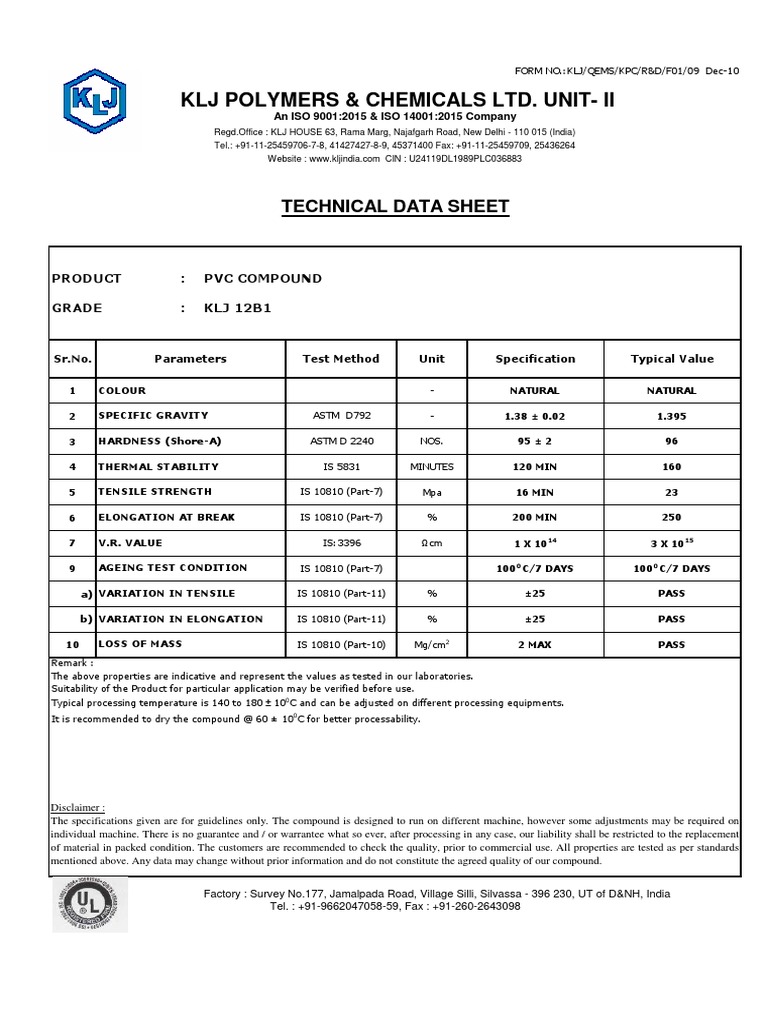 KLJ Polymers & Chemicals Ltd. Unit-Ii: Technical Data Sheet | PDF ...