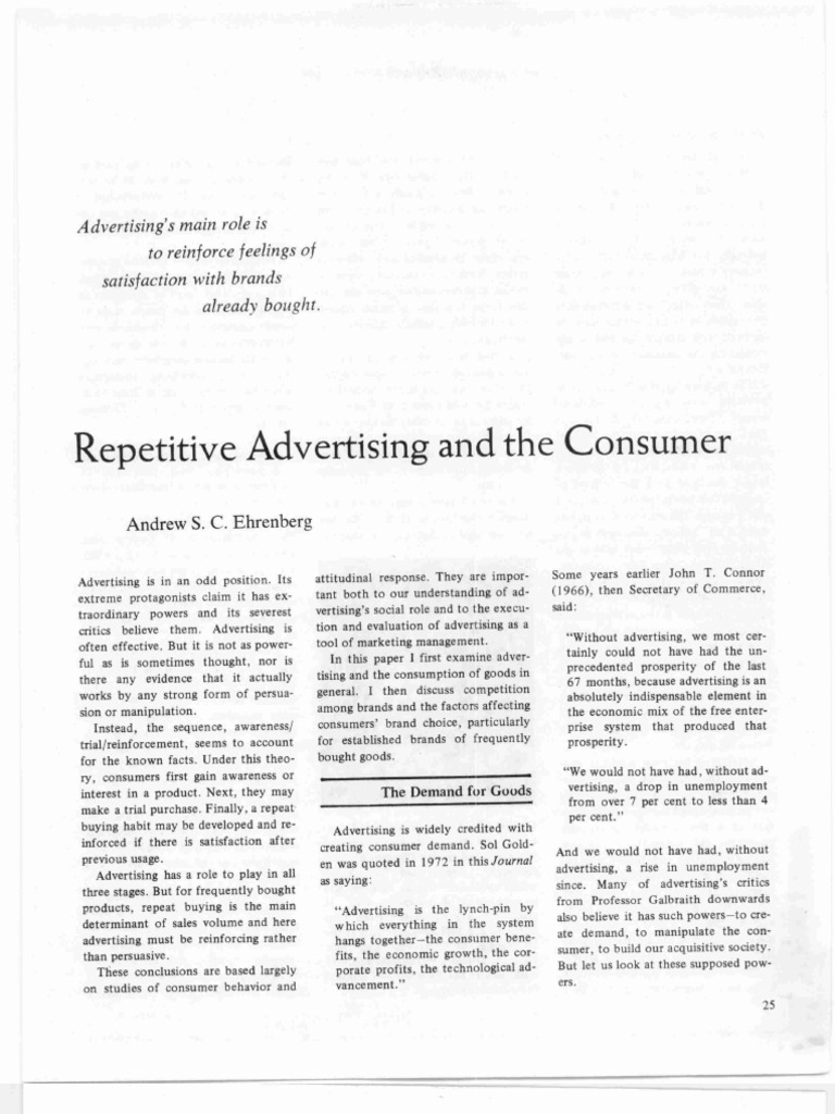 Ehrenberg's Advertising Reinforcement Model | PDF | Brand | Consumer ...