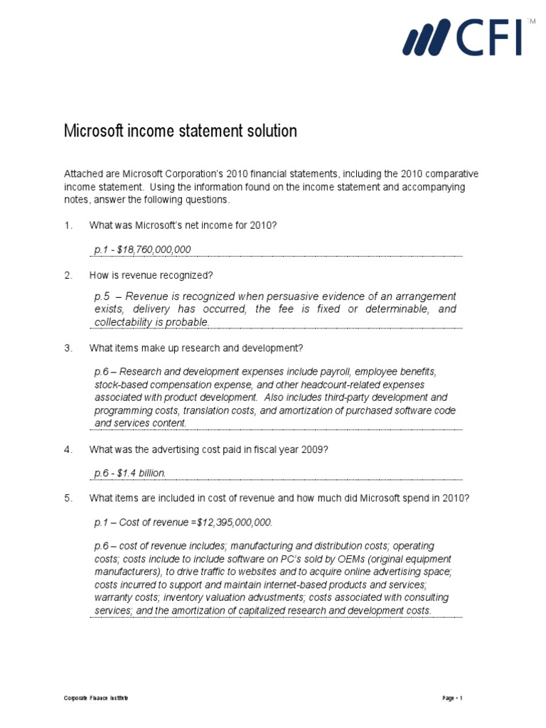 Microsoft Income Statement Solution | PDF