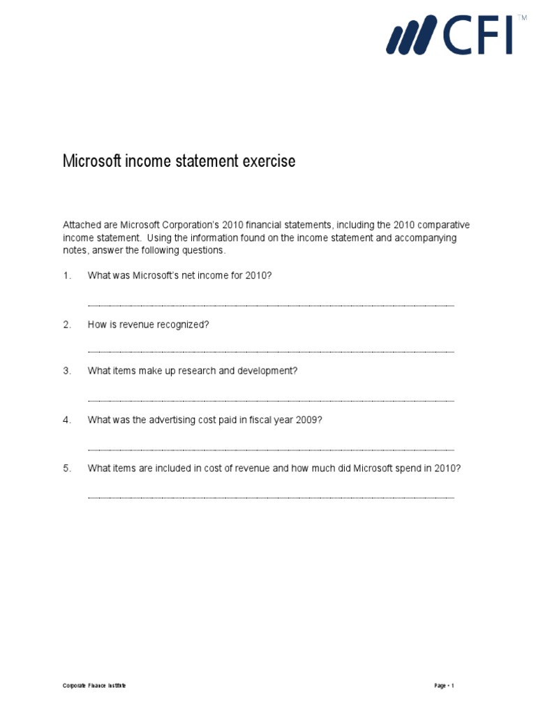 Microsoft 2010 Income Statement Analysis | PDF | Career & Growth