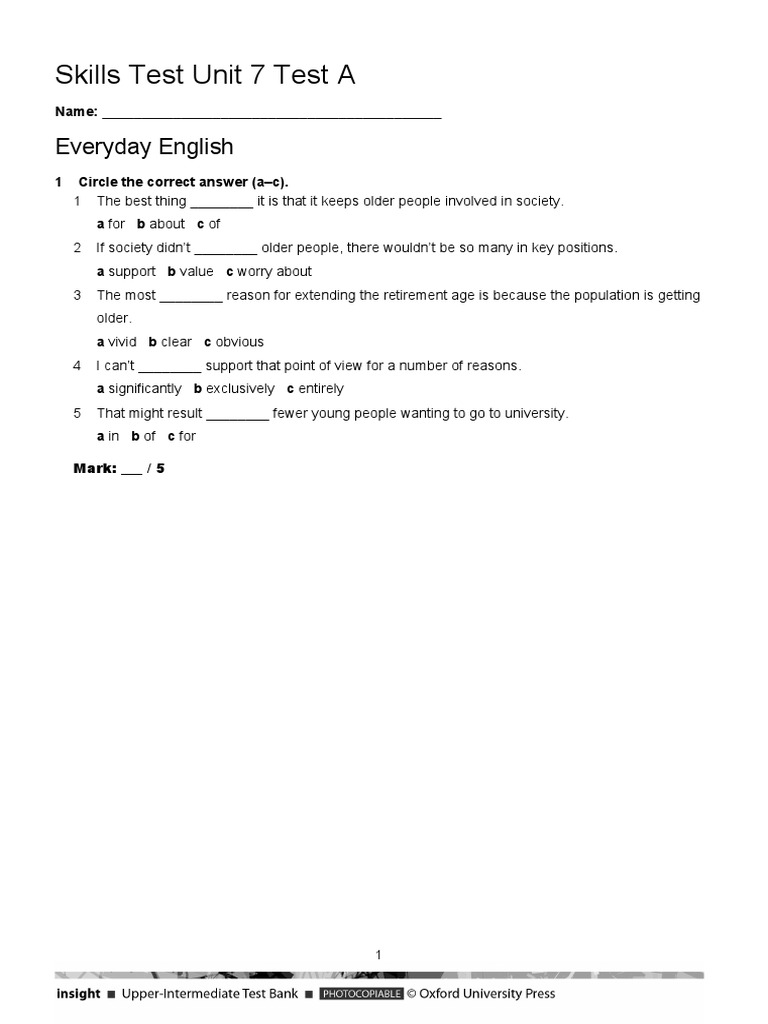 Skills Test Unit 7 Test A | PDF | Self-Improvement | Wellness