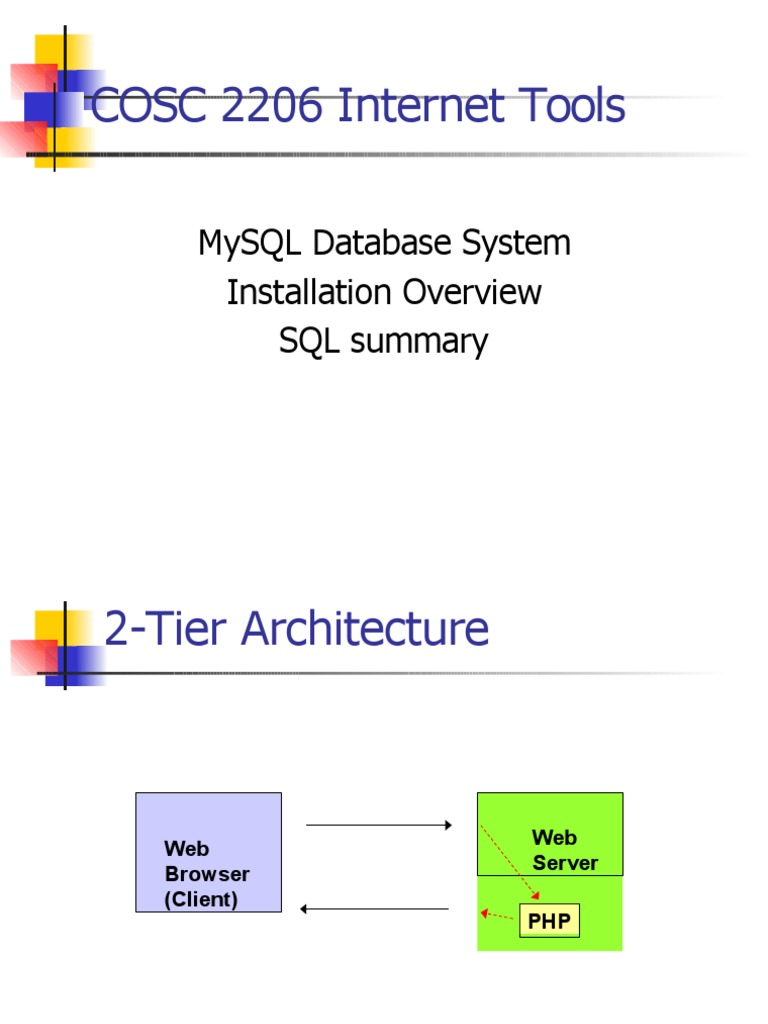 Cosc 2206 Internet Tools: Mysql Database System Installation Overview SQL Summary | PDF | My Sql ...