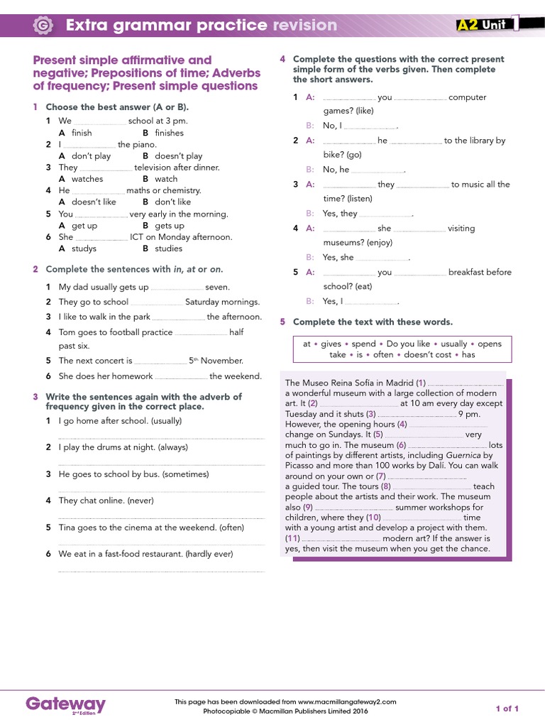 A2 UNIT 1 Extra Grammar Practice Revision | PDF | Syntactic Relationships | Semiotics