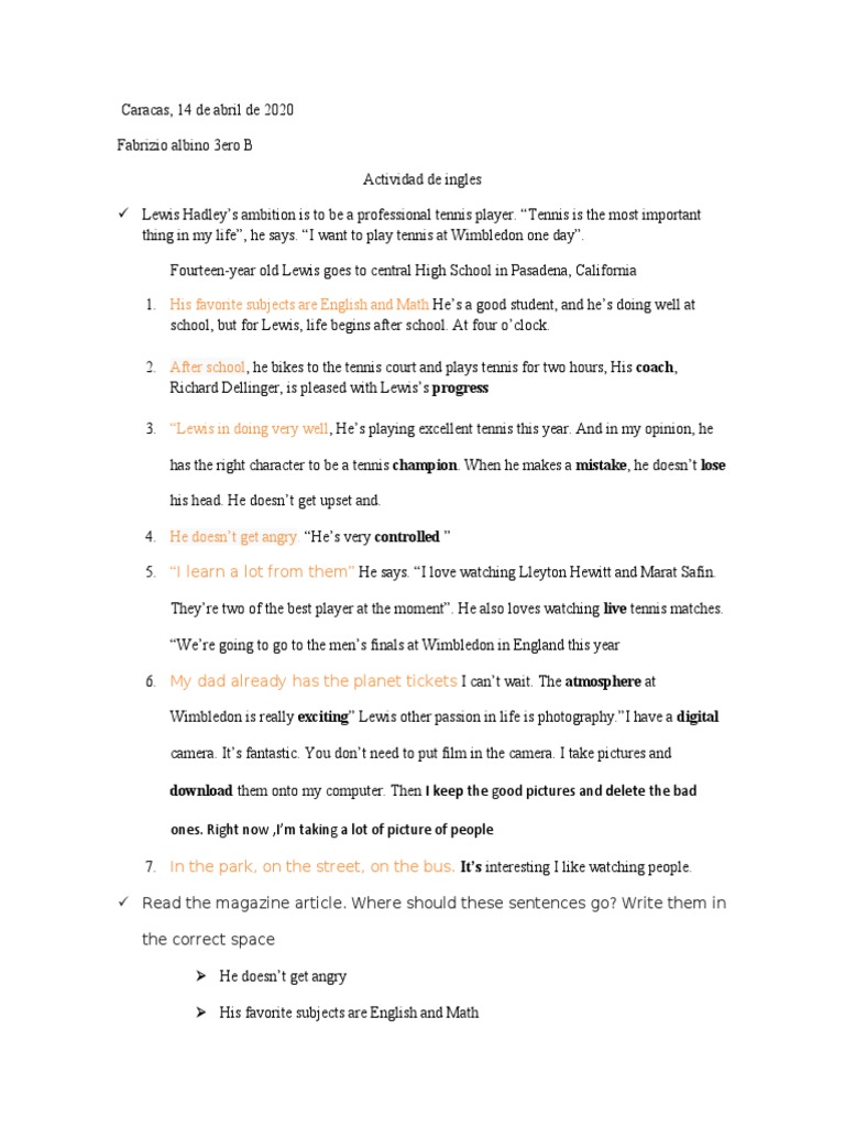 Tarea Ingles Respuestas | PDF