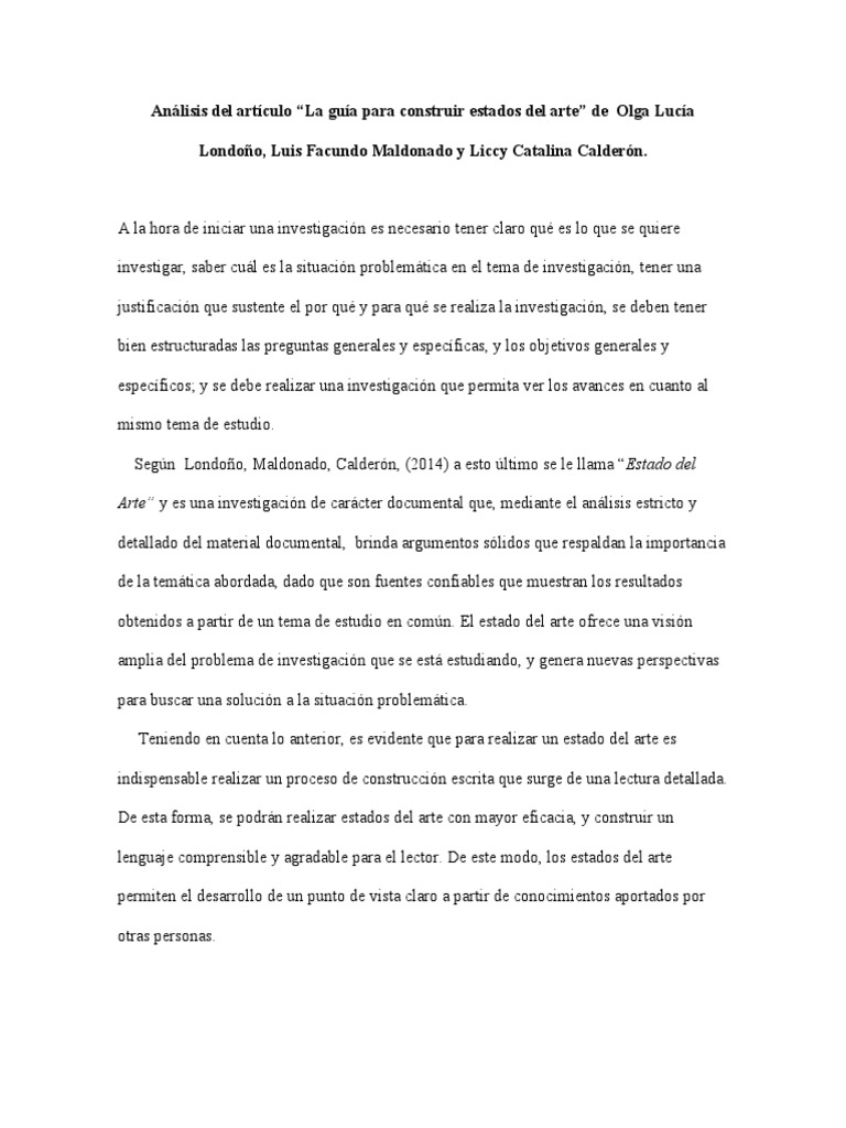 Análisis Articulo La Guía para Construir Estados Del Arte de Olga Lucía ... Análisis Articulo La Guía para Construir Estados Del Arte de Olga Lucía ...