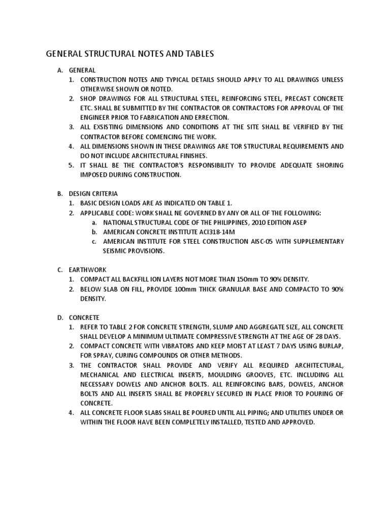 General Structural Notes and Tables | PDF | Concrete | Building