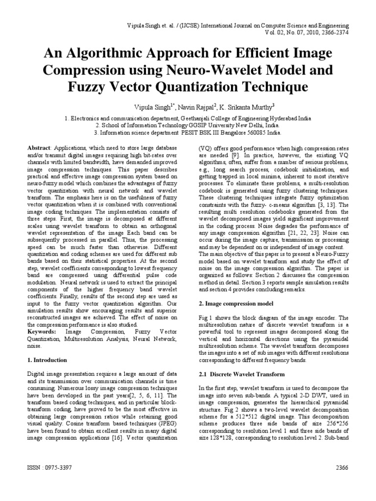 An Algorithmic Approach For Efficient Image Compression Using Neuro-Wavelet Model and Fuzzy ...