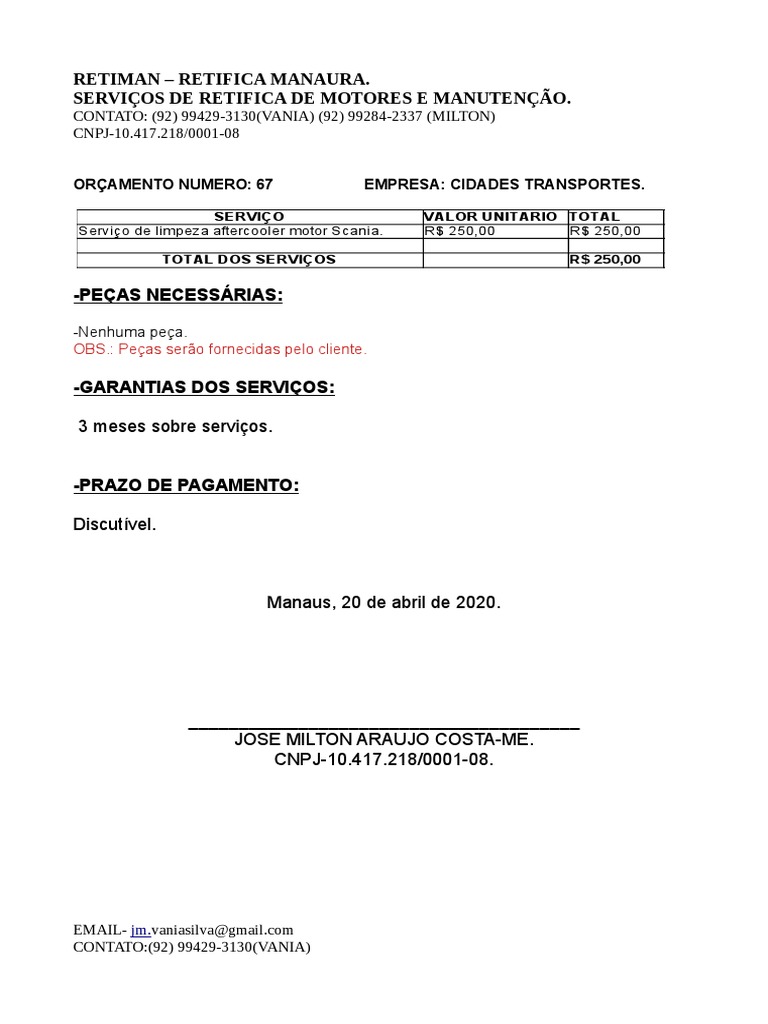 Orçamento Motor Scania Aftercooler | PDF