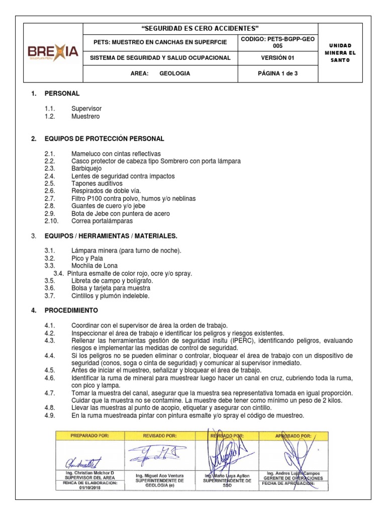 Pets-Bgpp-Geo-005 Muestreo en Canchas en Superfcie | PDF | Naturaleza