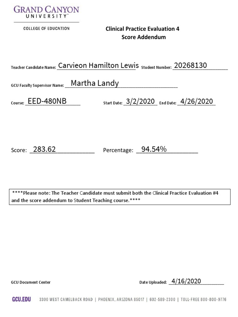 Clinical Practice Evaluation Score Addendum | PDF