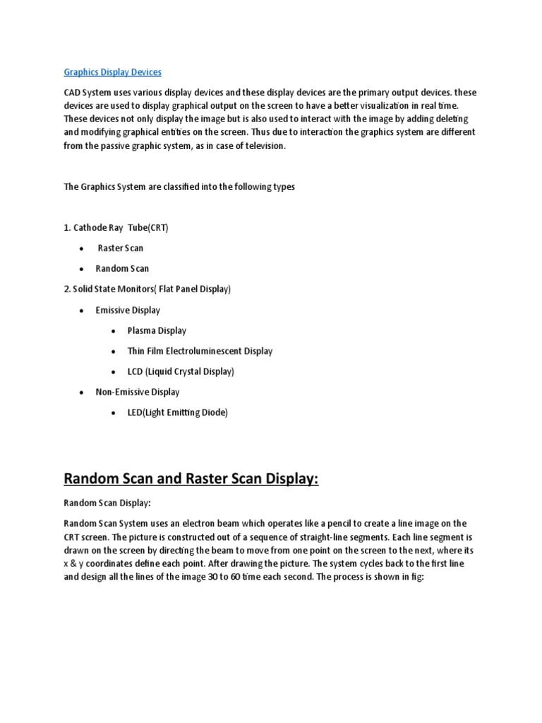 Exploring Graphics Display Devices: A Comparison of Cathode Ray Tube, Raster Scan, Random Scan ...