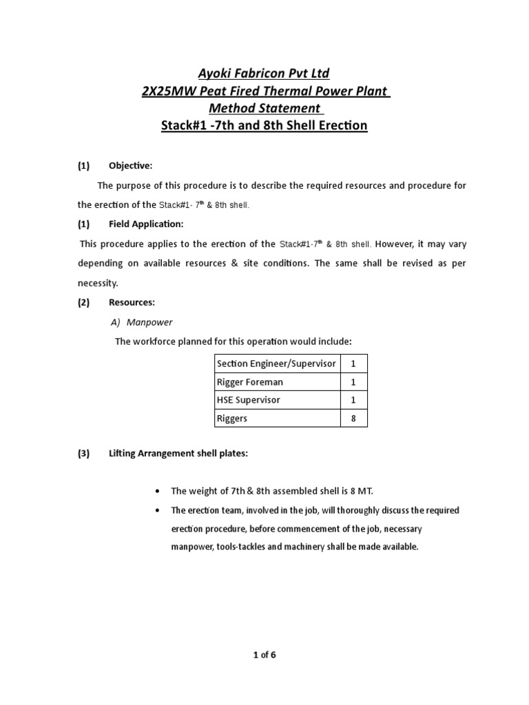 Method Statement For Stack-1 - 7th and 8th Cell Erection | PDF | Crane ...