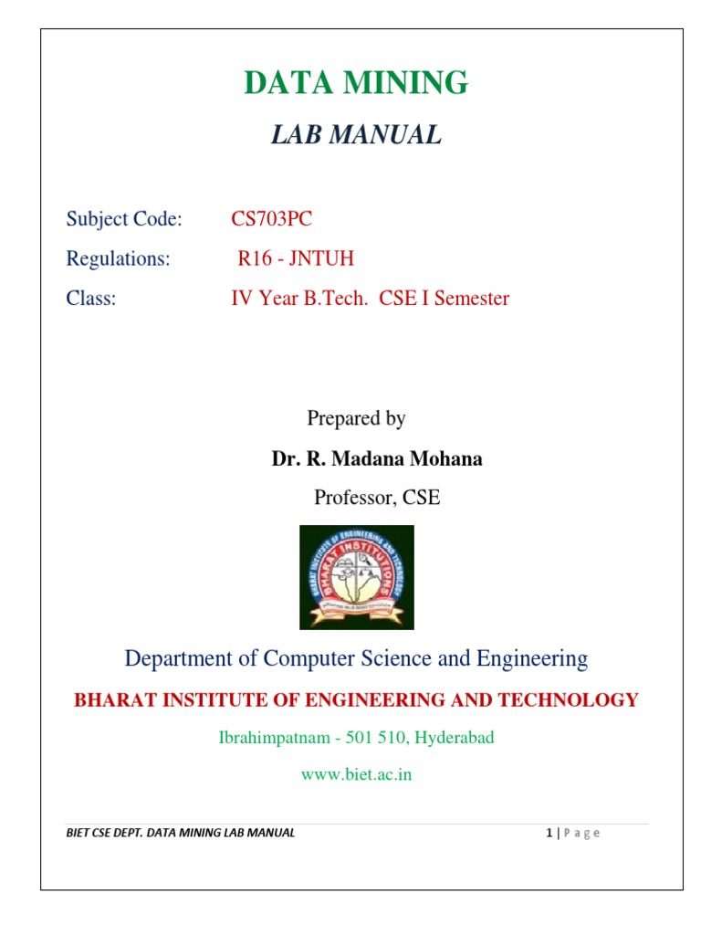 RMM Data Mining Lab Manual Iv-I Cse R16 2019-2020 PDF | PDF | Graphical User Interfaces ...