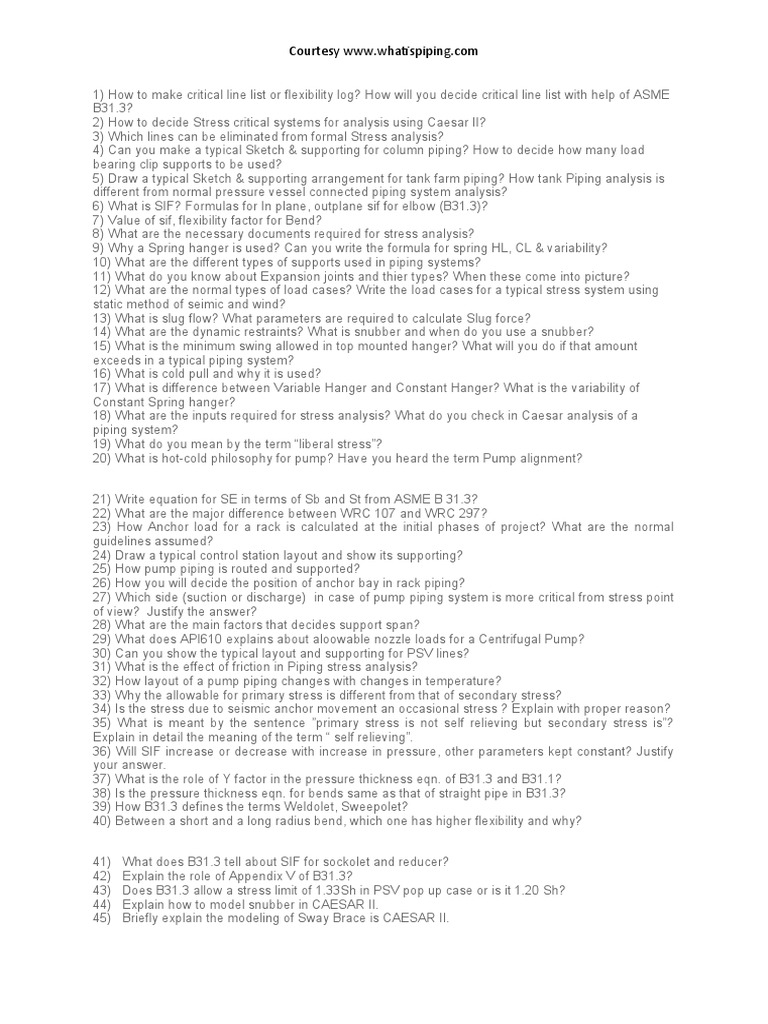 Piping Interview Questions | PDF | Pipe (Fluid Conveyance) | Pump