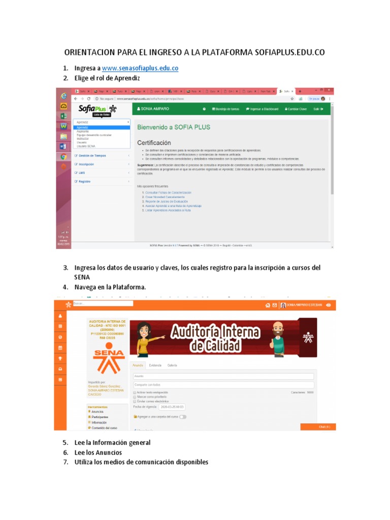 ORIENTACION PARA EL INGRESO A LA PLATAFORMA SOFIAPLUS - Edu | PDF