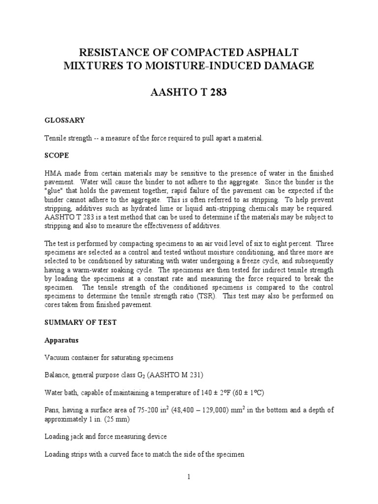 Aashto T283 PDF | PDF | Road Surface | Ultimate Tensile Strength