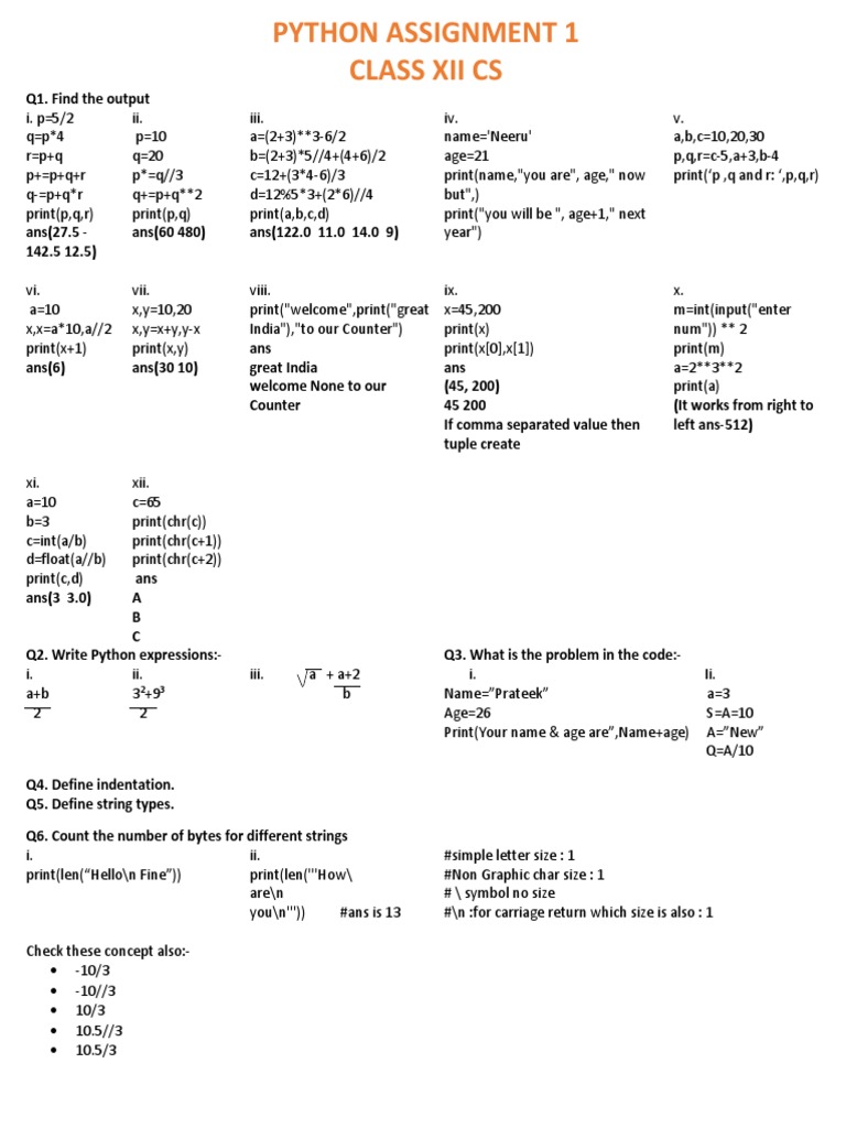 XII CS Python Assignment 1 | PDF | Computer Programming | Software Engineering