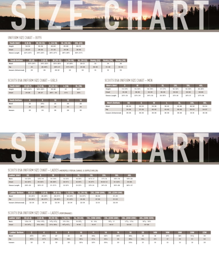 Boys and Girls Scout Uniform Size Chart | PDF | Boy Scouts Of America ...