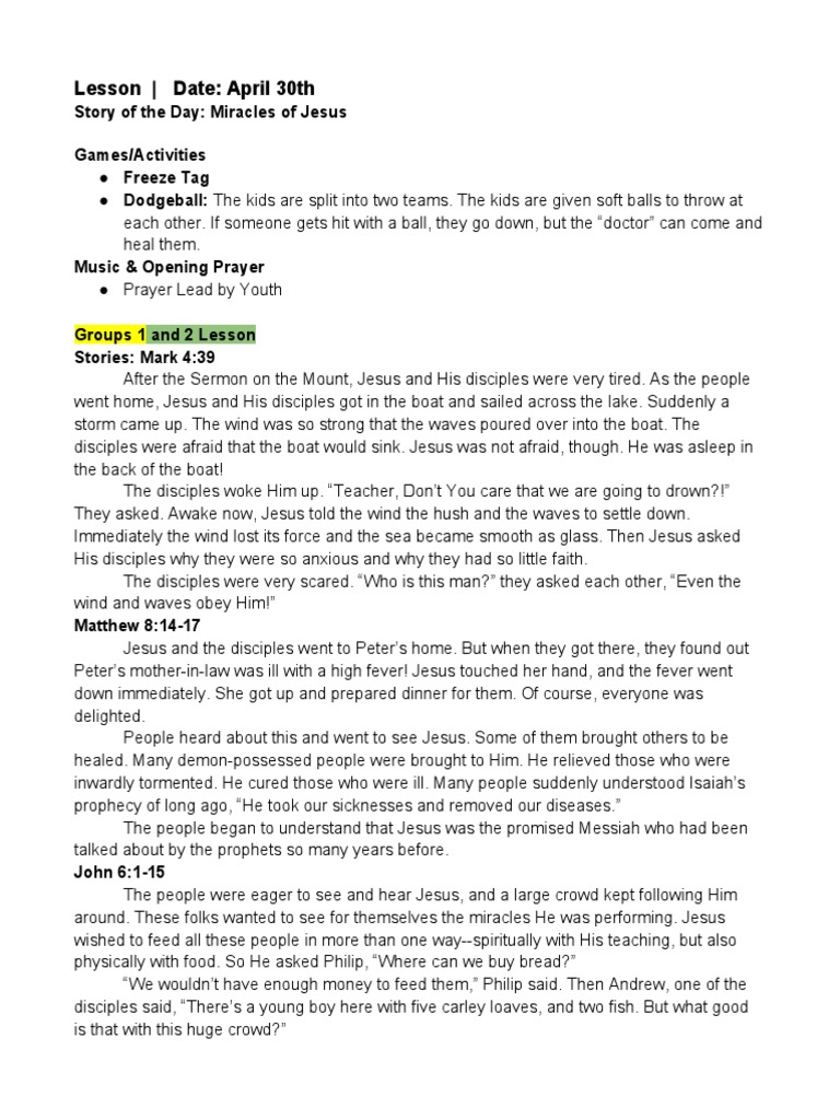 Miracles of Jesus: Lesson for Kids | PDF | Disciple (Christianity) | Jesus