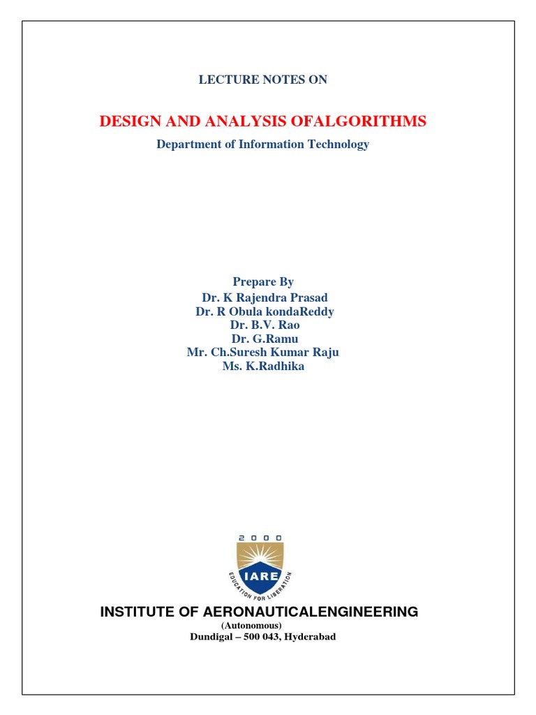 Daa Lecture Notes | PDF | Computational Complexity Theory | Time Complexity Daa Lecture Notes | PDF | Computational Complexity Theory | Time Complexity