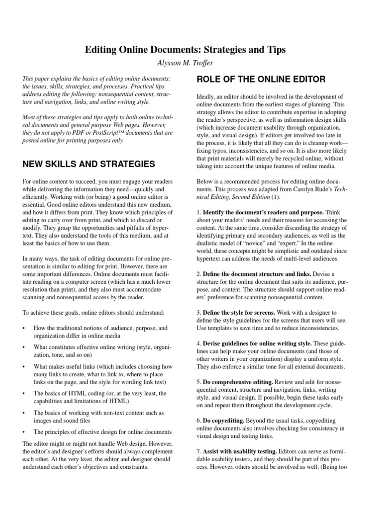 Editing Online Documents: Strategies and Tips: Role of The Online ...
